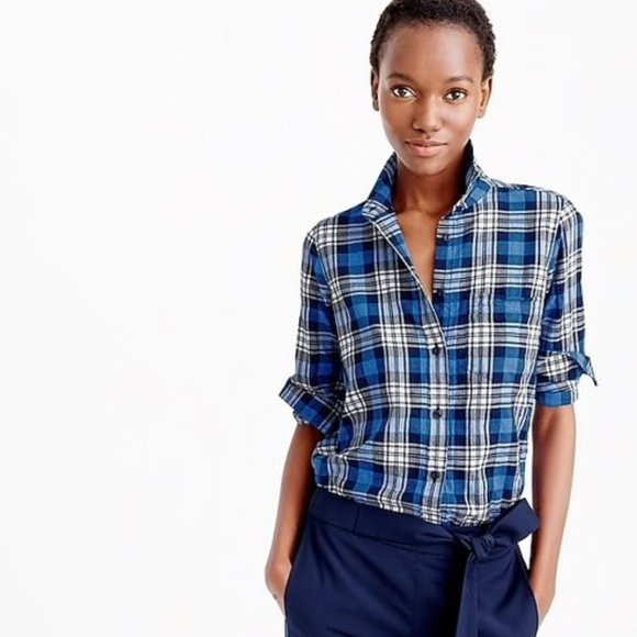 J. Crew | Tops | J Crew Blue Weekend Plaid Boy Button Down Shirt | Poshmark